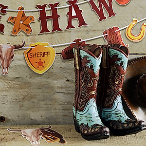 5 Pcs Western Cowboy Party Decorations Bandana Pennant Banner Wild West Banner Cowboy Banner Hanging Western Yee Haw Banner Western Decorations for Cowboy Birthday Party Supplies (Classic Style)