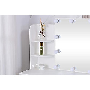 CIATRE White Elegant Vanity Set with 10 LED Light Bulbs, Cushioned Stool, and Ample Storage - Perfect for Makeup and Organization