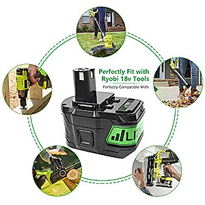 POWTREE 18V 9000mAh P108 Replacement Battery for Ryobi 18V Battery ONE+ P108 P102 P103 P104 P105 P107 P109 P122 Cordless Power Tools Li-ion Battery with LED Indicator 2Pack