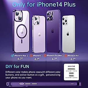 Magnetic Slim Crystal Clear Case for iPhone 14 Plus Case Magsafe[Not Yellowing][Military Grade Protection][No.1Strong Magnets]JUESHITUO Compatible with iPhone 14 Plus Magsafe Case(6.7")2022,DeepPurple