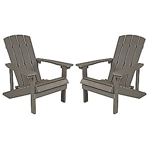 Flash Furniture Charlestown Poly Resin Adirondack Chair - Gray - All Weather - Indoor/Outdoor - Set of 2