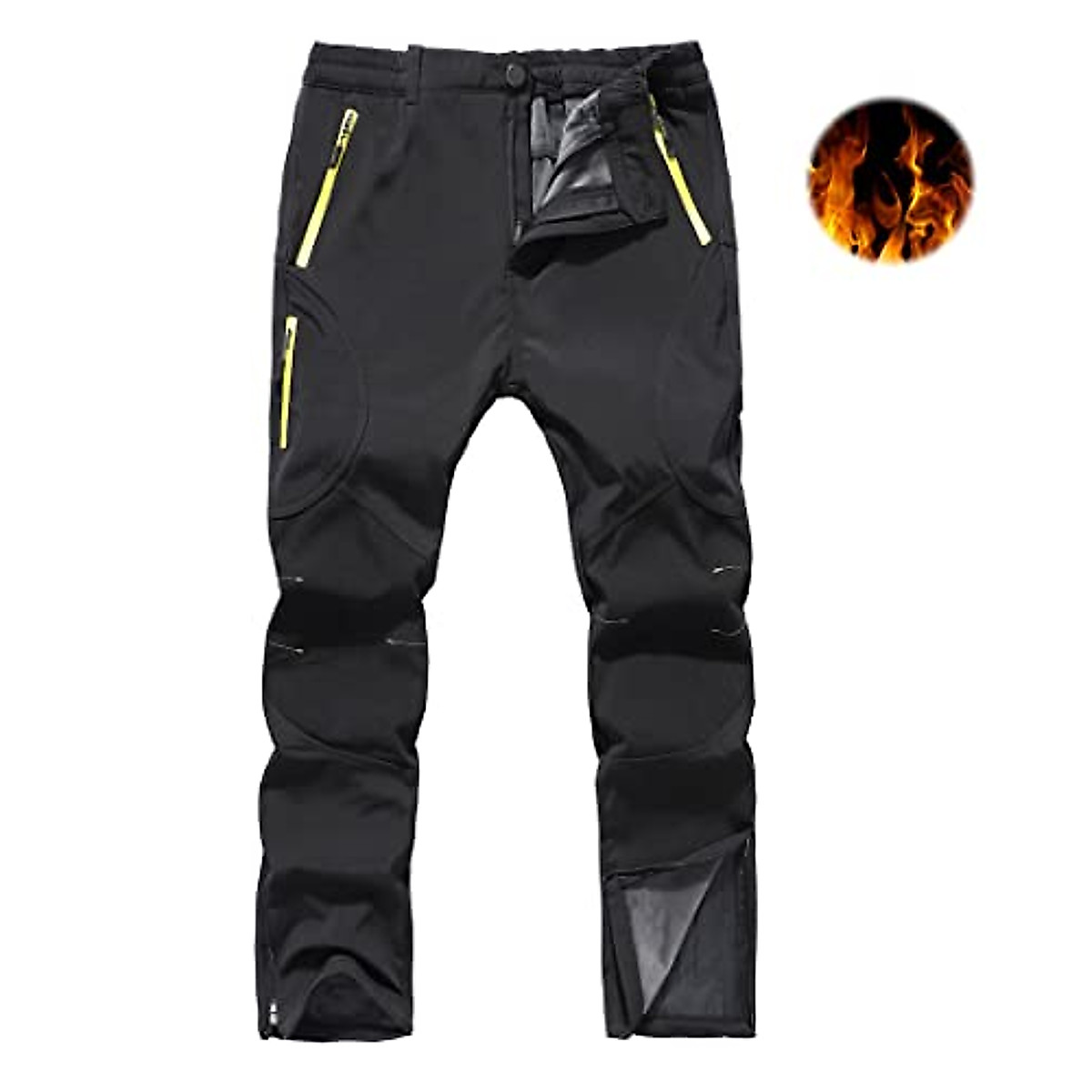 HONCAN Men's Snow Ski Pants Outdoor Waterproof Windproof Super-soft velvet lined Hiking Pants Softshell with Zipper Pockets(HC705Black04-XL)