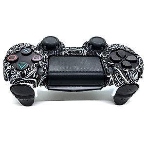 Antil-Slip Silicone Controller Cover Protective Case for PS4/SLIM/PRO Controller Soft Cover Skin for Dualshock 4 Controller with 8 Thumb Grips(White Black Print)