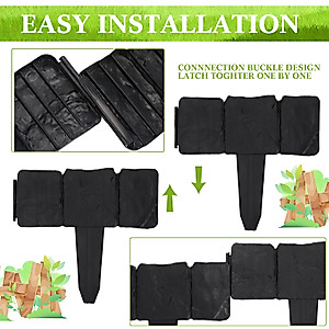 Geetery 50 Pcs Landscape Edging Border Garden Edging Borders Plastic No Dig Landscape Edging Black Stone Effect Fence Flower Bed Decorative Lawn Borders for DIY Outdoor Patio Balcony Yard Walkway