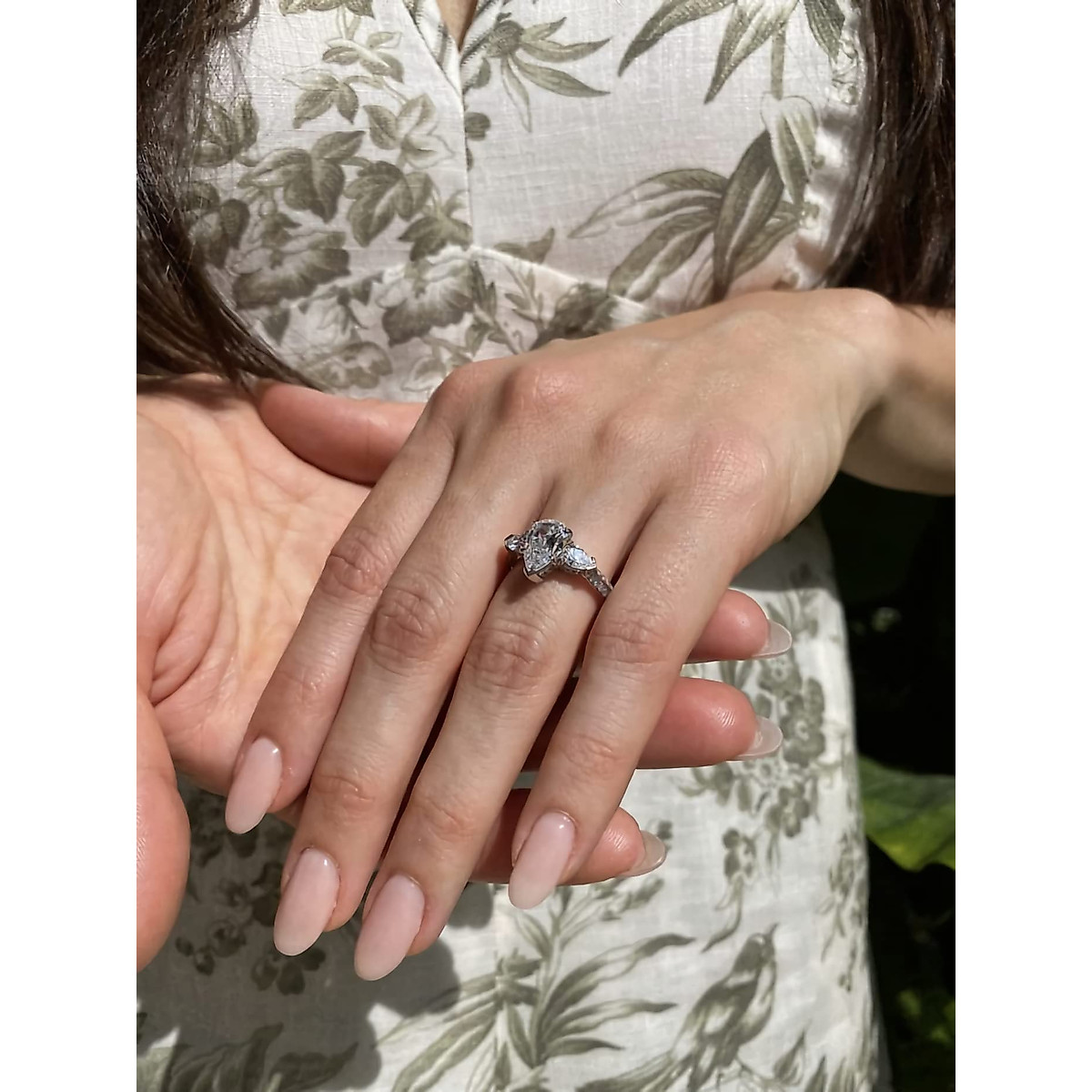 Ayafee Pear Shaped Engagement Rings for Women Center 1CT Moissanite Rings Platinum Silver Three Stone Wedding Anniversary Promise Rings - Size 7