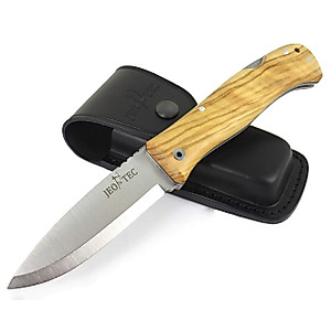 JEO-TEC Nº17 Bushcraft Survival Camping Hunting Fishing Outdoor Folding Knife, Stainless Steel Sandvik 14C28N, Genuine Leather Sheath, Handmade