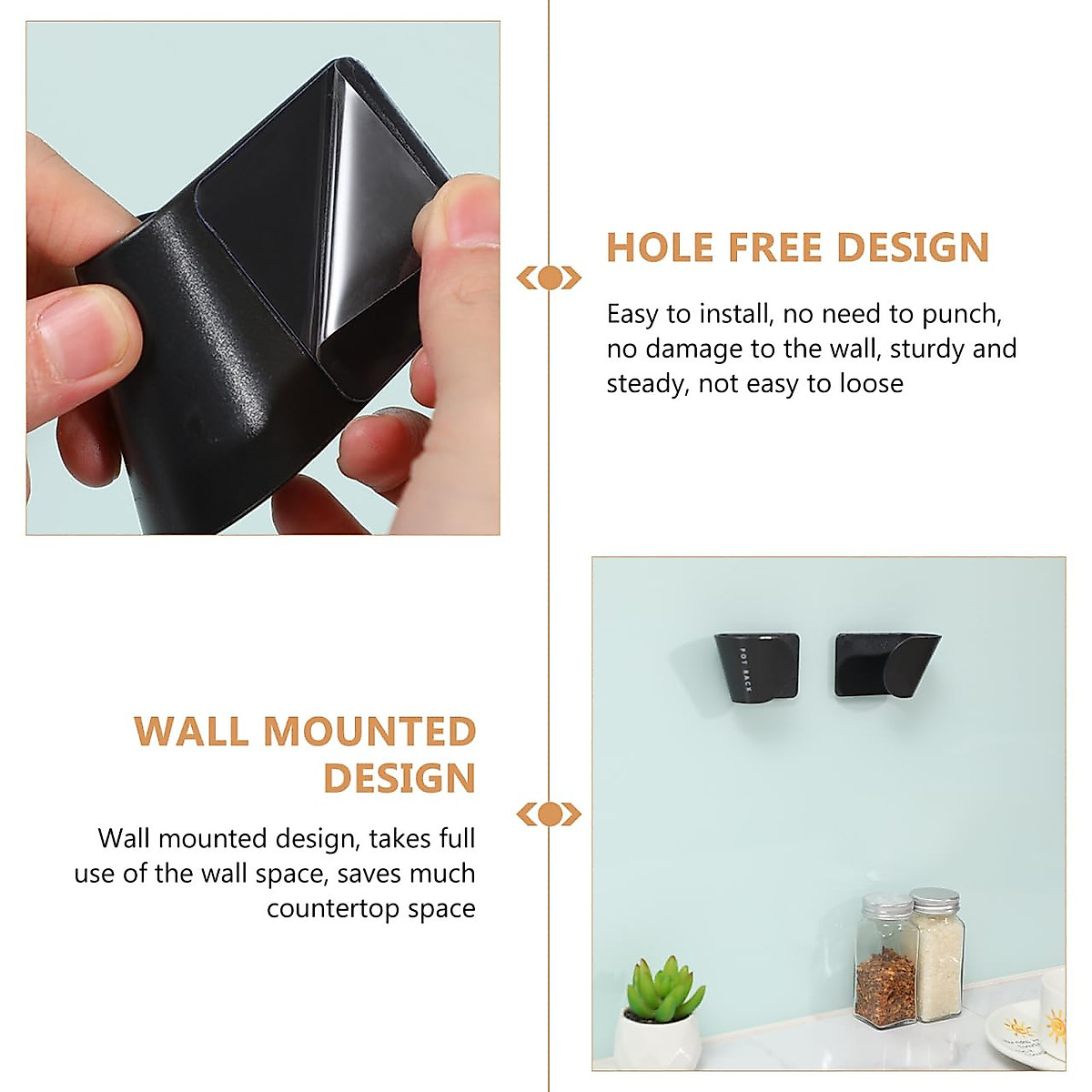 HEMOTON 5 Pairs Mounted Pot Lid Holder Self Adhesive Wall Door Pan Lid Cover Hanger Rack Multifunctional Kitchen Utensil Cutting Board Organizer (Black)