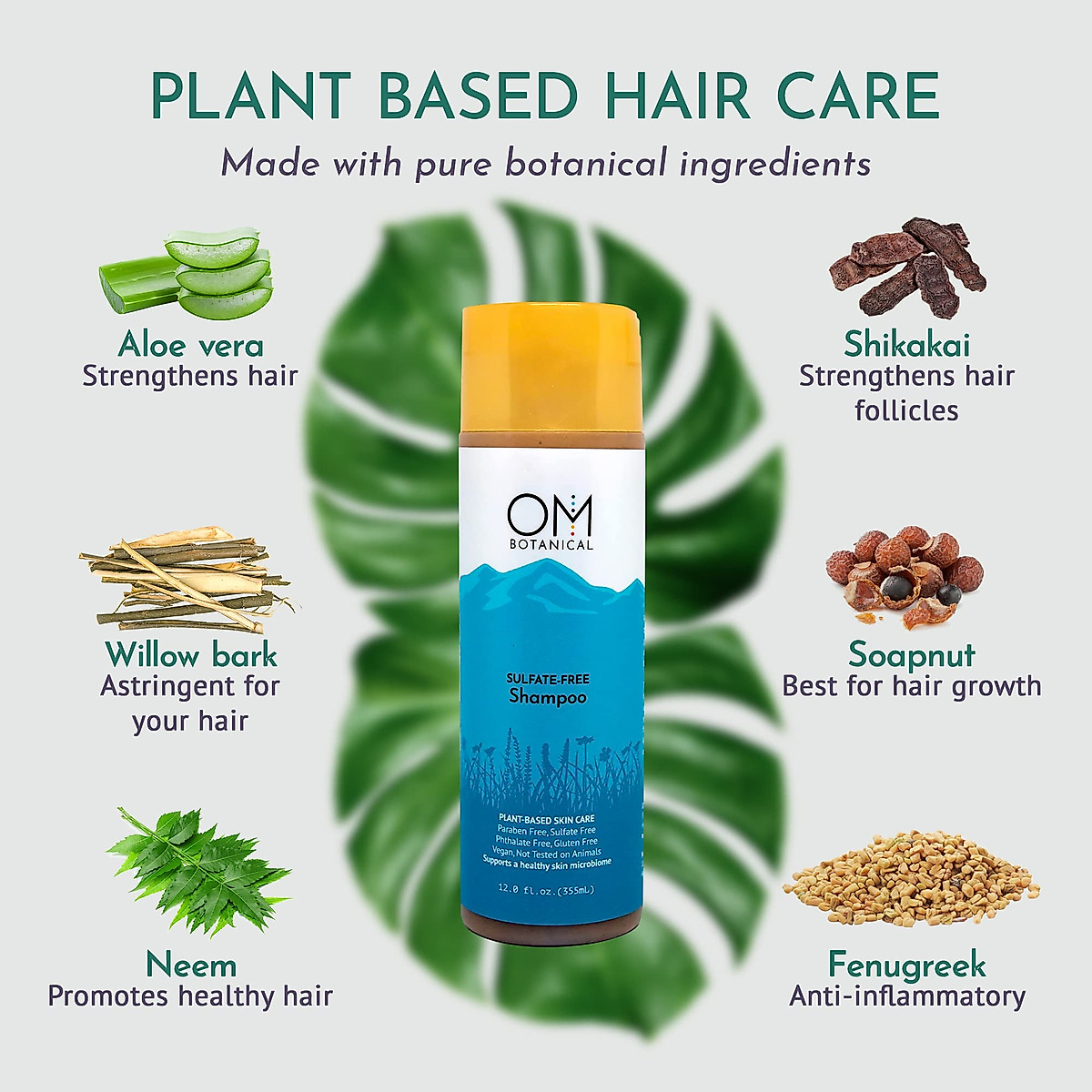 OM Botanical Sulfate-Free Organic Shampoo – Ayurvedic with Soapnut, Shikakai, Fenugreek & Neem | Prevent Hair Loss, Color Safe Natural Vegan Hair Cleanser for Men & Women Bullet Points: