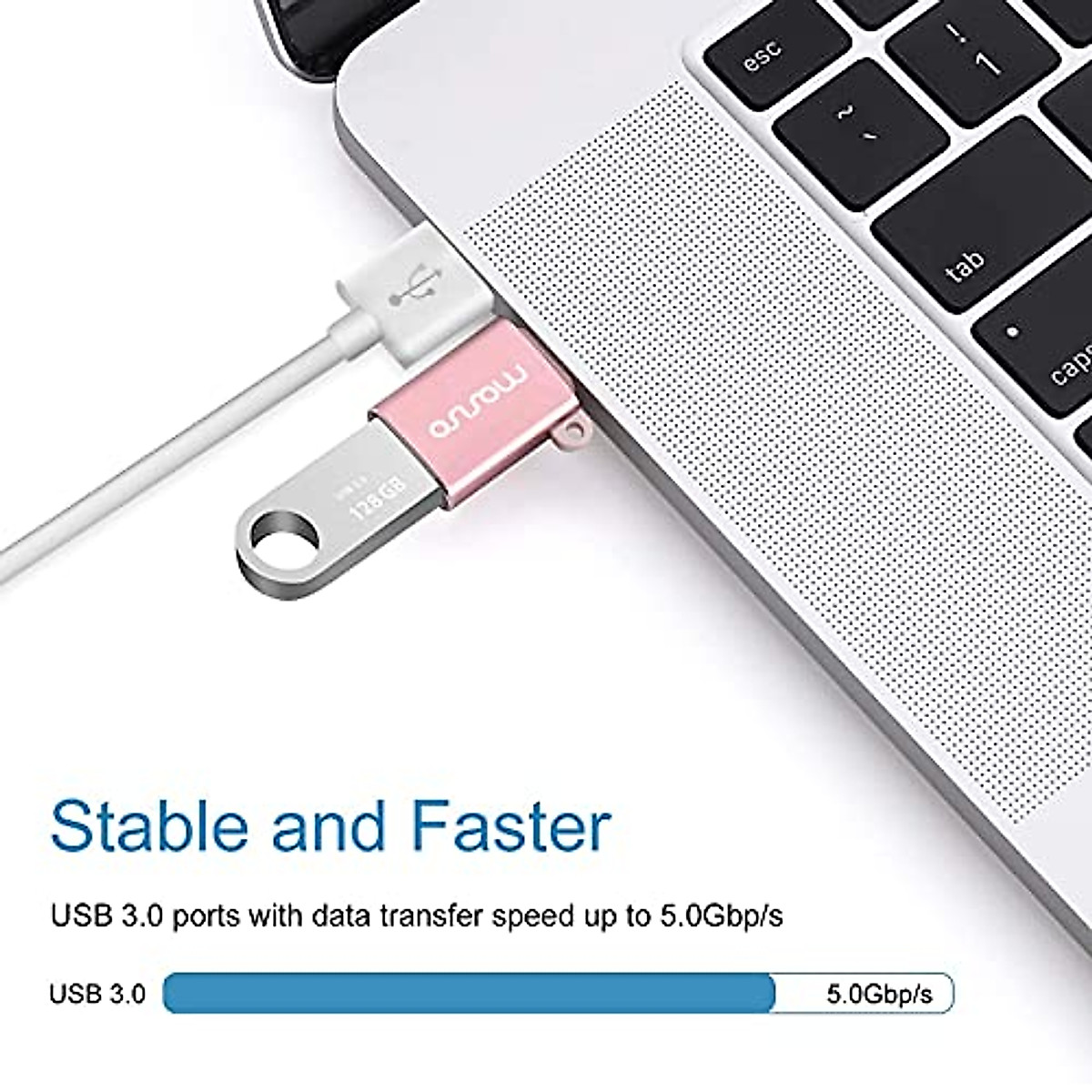 MOSISO USB C to USB Adapter 2 Pack, USB Type-C to USB Connector, Thunderbolt 3 to USB 3.0 Converter OTG Compatible with MacBook Pro 2020-2016/Air 2020-2018/Laptop Tablet/More Type-C Devices, Rose Gold