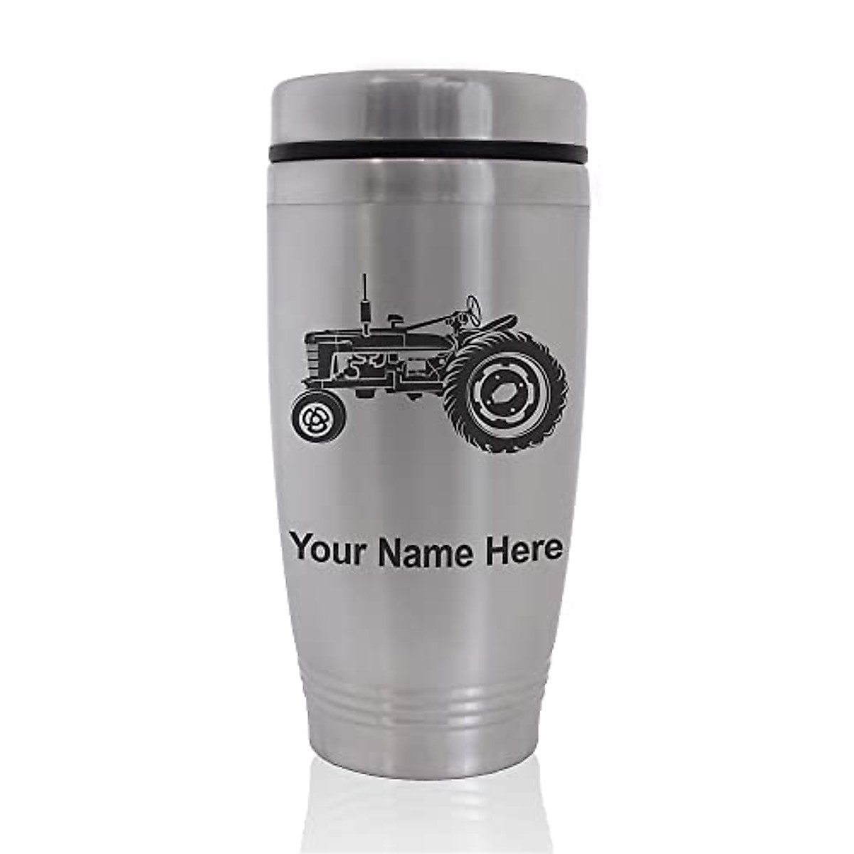 SkunkWerkz Commuter Travel Mug, Old Farm Tractor, Personalized Engraving Included