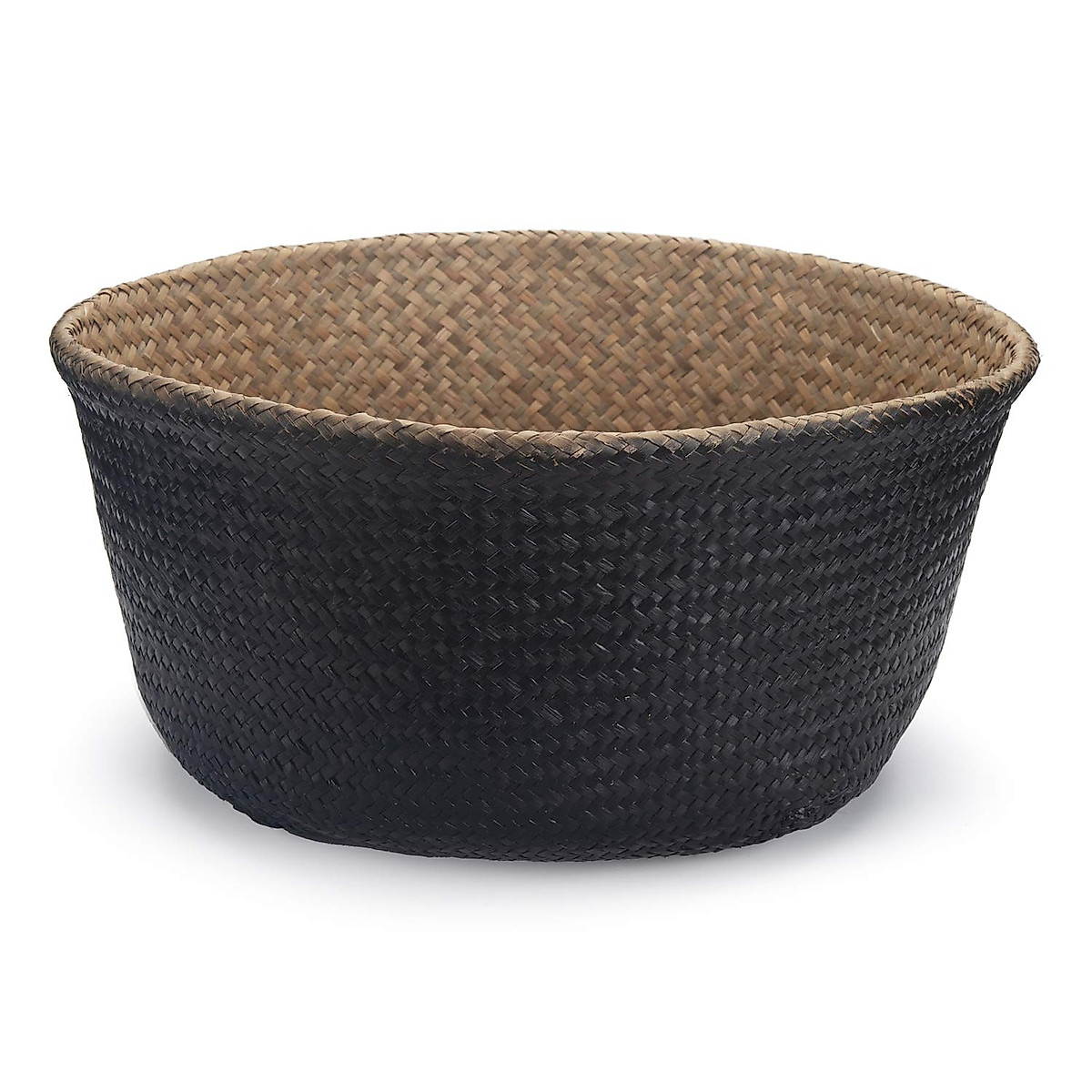 Seagrass Plant Basket with Handles Natural Woven Storage Baskets (Black 9 inch D x 11 inch H)