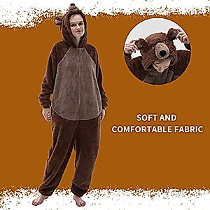COSUSKET Fitted Unisex Adult Bear Onesie Pajamas, Halloween Sherpa Women's Cosplay Animal One Piece Costume (Brown, XLarge)