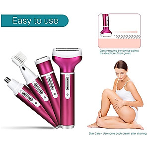 OOCOME Women Bikini Trimmer, 4 in 1 Woman Electric Shaver, Rechargeable Epilator Lady Hair Painless Shaver for Bikini Area/Nose/Armpit/Eyebrow/Facial