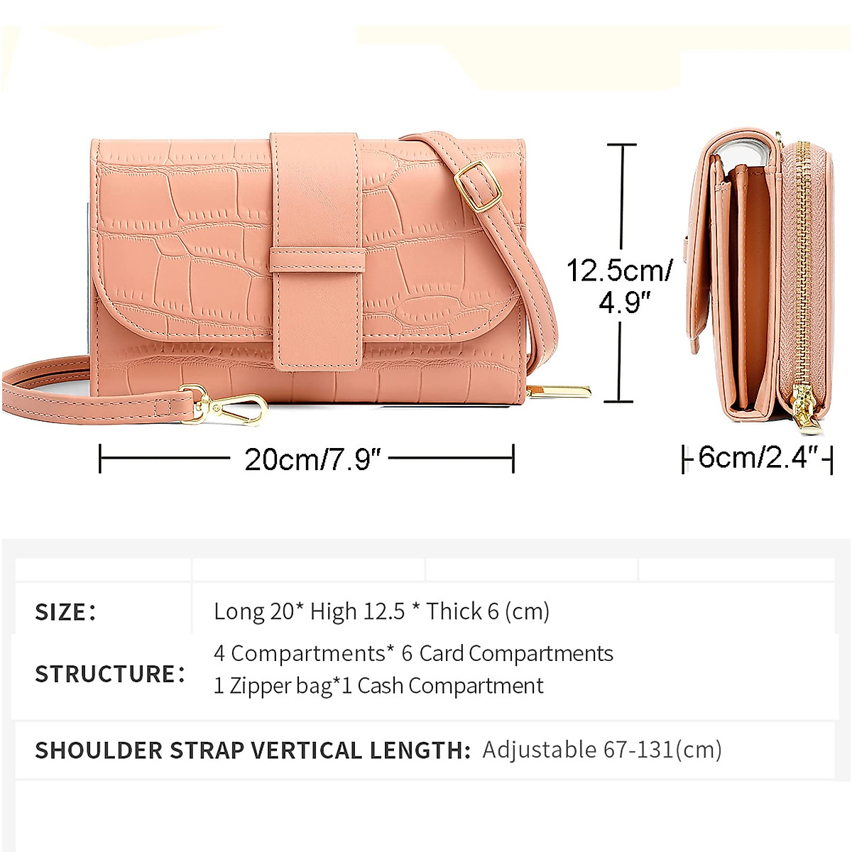 VINMEN Crossbody Phone Bag, Wrist Wallet Handbags, Leather Clutch Bag Evening Bag for Women and Girls (Pink)