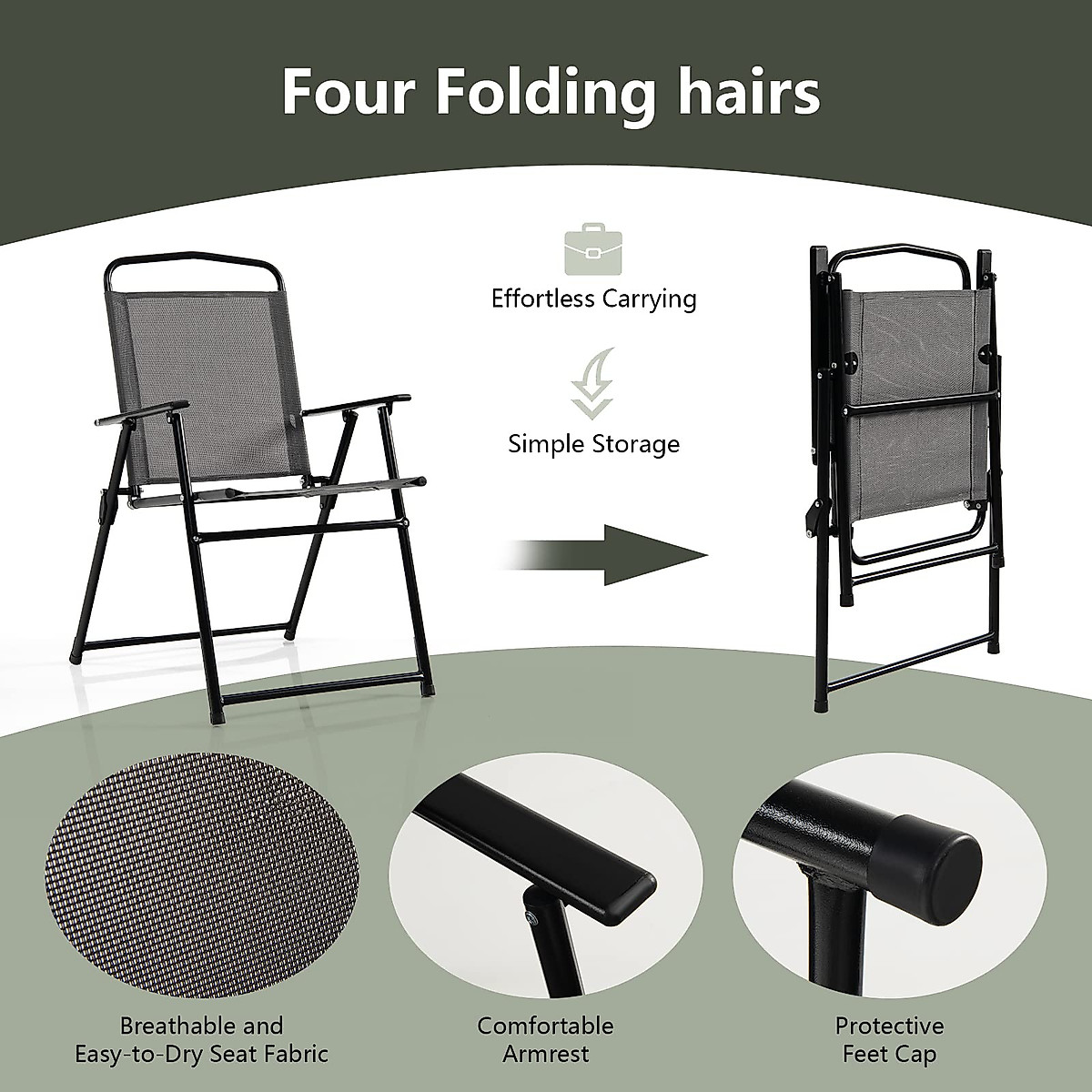 Tangkula 6 Piece Folding Patio Dining Set, Outdoor Table Chair Set for 4, 31.5” Round Table & 4 Folding Chairs, Patio Tiltable Umbrella Included, Indoor Outdoor Table Chair Set for Poolside, Balcony