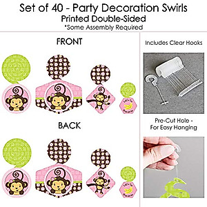 Big Dot of Happiness Pink Monkey Girl - Baby Shower or Birthday Party Hanging Decor - Party Decoration Swirls - Set of 40