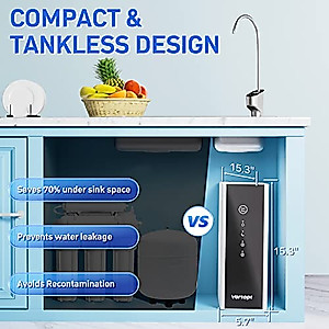 Vortopt Reverse Osmosis System Water Filter - Under Sink Water Purifier, Tankless RO Water Filter System, 0.0001um Purification for Drinking, Reduces TDS