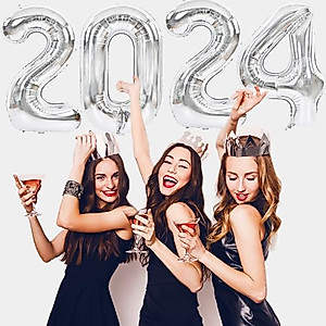 Puideon 2024 Balloons Silver,Large 2024 Foil Number Balloons 40 Inch,Mylar New Years Balloons 2024,2024 Graduation Balloons,Big Balloons for New Year Eve Party Supplies,Graduation Decorations 2024