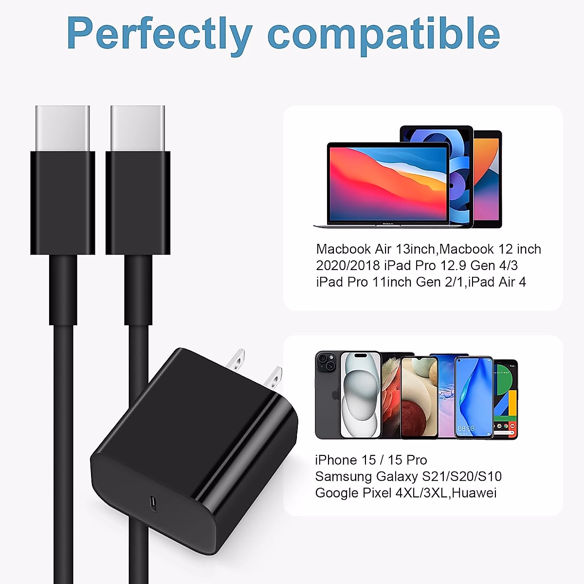 Works by Tek Styz PRO 5ft USB-C Cable Compatible with Your Sennheiser Momentum True Wireless 3 Hi Powered Cable (Black 1.5M)