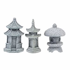 YARNOW Mini Pagoda Statue Ceramic Fairy Garden Figurine Hexagon Environments Flower Vase Aquarium Decorations DIY Micro Landscape Ornament 3Pcs, Light Grey, 5.5x2.8cm (302O3HB0N1EG1511I1LAVD)