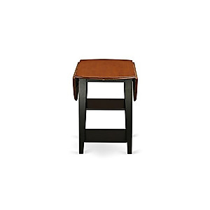 East West Furniture SUPF5-BCH-C 5 Piece Kitchen Table & Chairs Set Includes a Round Dining Table with Dropleaf & Shelves and 4 Linen Fabric Dining Room Chairs, 42x42 Inch, Black & Cherry