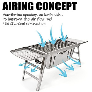 nbe Camping Charcoal Grill Portable BBQ Grill Stainless Steel Wood Burning Grill with Carrying Bag | Folding Small Grills For Outdoor Barbecues Traveling Picnics Garden/Beach Party (85*30.4*40.5CM)