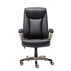 Amazon Basics Bonded Leather Big & Tall Executive Office Computer Desk Chair, 350-Pound Capacity, Black, 29.5"D x 27.25"W x 47"H