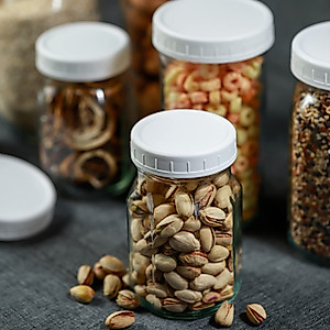 Bedgeta 9 Pack Upgraded White Regular Mouth Mason Jar Lids with Silicone Ring, Plastic Mason Jar Lids For Ball & Kerr and More, 70mm Regular Plastic Mason Jar Lids