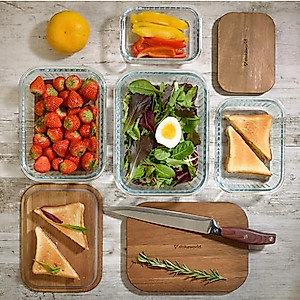 dokaworld Set of 4 Stackable Space-Saving Nesting Glass Bowls with Airtight Acacia Lids for Lunch, Meal & Food Prep - Microwave & Oven-ready BPA Free Durable Heat Resistant Inert Borosilicate Glass