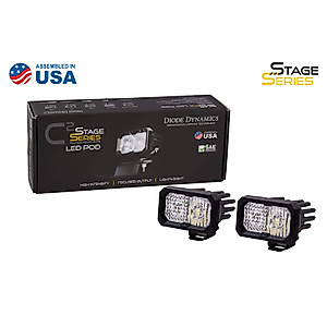 Diode Dynamics Stage Series 2in SAE/DOT White Pro Standard LED Pod (pair), Spot w/Amber Backlight