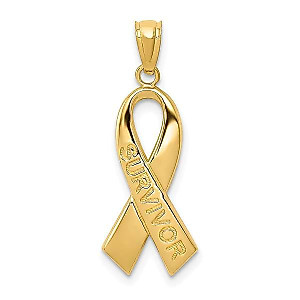 IceCarats 14K Yellow Gold Survivor Ribbon Necklace Charm Pendant 26mm Only