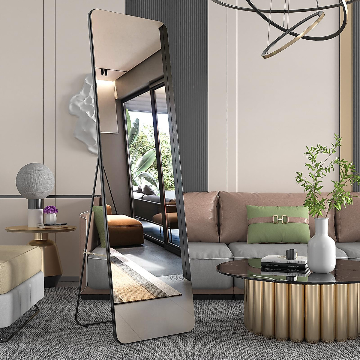 EDTEMI Floor Mirror Full Length,56"x16"Free Standing or Leaning Against Wall Mirror Full Body Mirror,Wall Mounted Hanging Mirror, Large Dressing Mirror with Stand for Bedroom Living Room(Black)