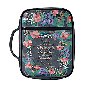 Tongluoye Red Purple Flowers Bible Covers for Women Fashion Best Wishes Bible Bag for School Church Travel Portable Waterproof Tote Purse Crossbody Handbag Bag for Bible Journaling Supplies Gifts