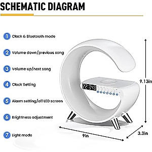 4 in 1 Led Wireless Charging Lamp with Bluetooth Speaker Alarm Clock,Smart Wireless Charger Atmosphere Lamp Night Light for Desk Govee Lamps Bedroom Decor (Black)