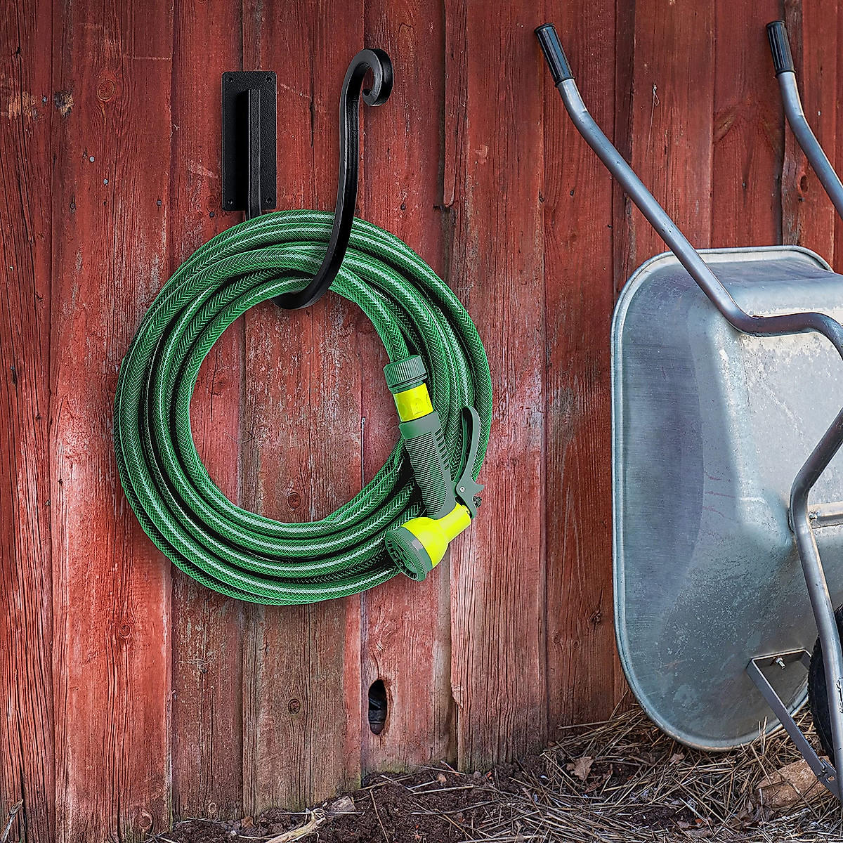 JUNSHUO Hose Holder Wall Mount （Metal/8-Inch） Heavy-Duty Garden Hose Hanger Outdoor, Hand-Forged Hose Rack Mount