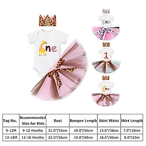 AWIBMK Baby Girl 1st Birthday Outfit Farm Cow Giraffe Romper Tutu Skirt Crown Headband Round Neck Animals Themed Cake Smash Photo Shoot Short Sleeve 3Pcs Clothes Set White + Pink Cow One 12-18M