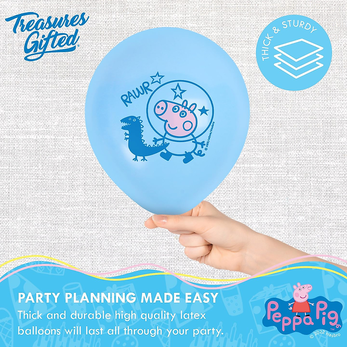 Treasures Gifted Peppa Pig Balloon - 12 Pack - 12in Latex Peppa Pig Party Balloons - Peppa Pig Party Decorations - Officially Licensed Peppa Pig Birthday Party Supplies - Peppa Pig Balloons