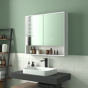 LALAHOO Medicine Cabinets for Bathroom,Medicine Cabinet Mirror,Recessed or Wall Mounted Medicine Cabinets,Lighted Medicine Cabinet,Dimmer and Anti-Fog,31.5" x 23.6"