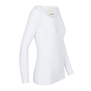 Natural Uniforms Women's Long Sleeve Extra Wide Scoop-Neck T-Shirt Under Scrub (White, Medium)