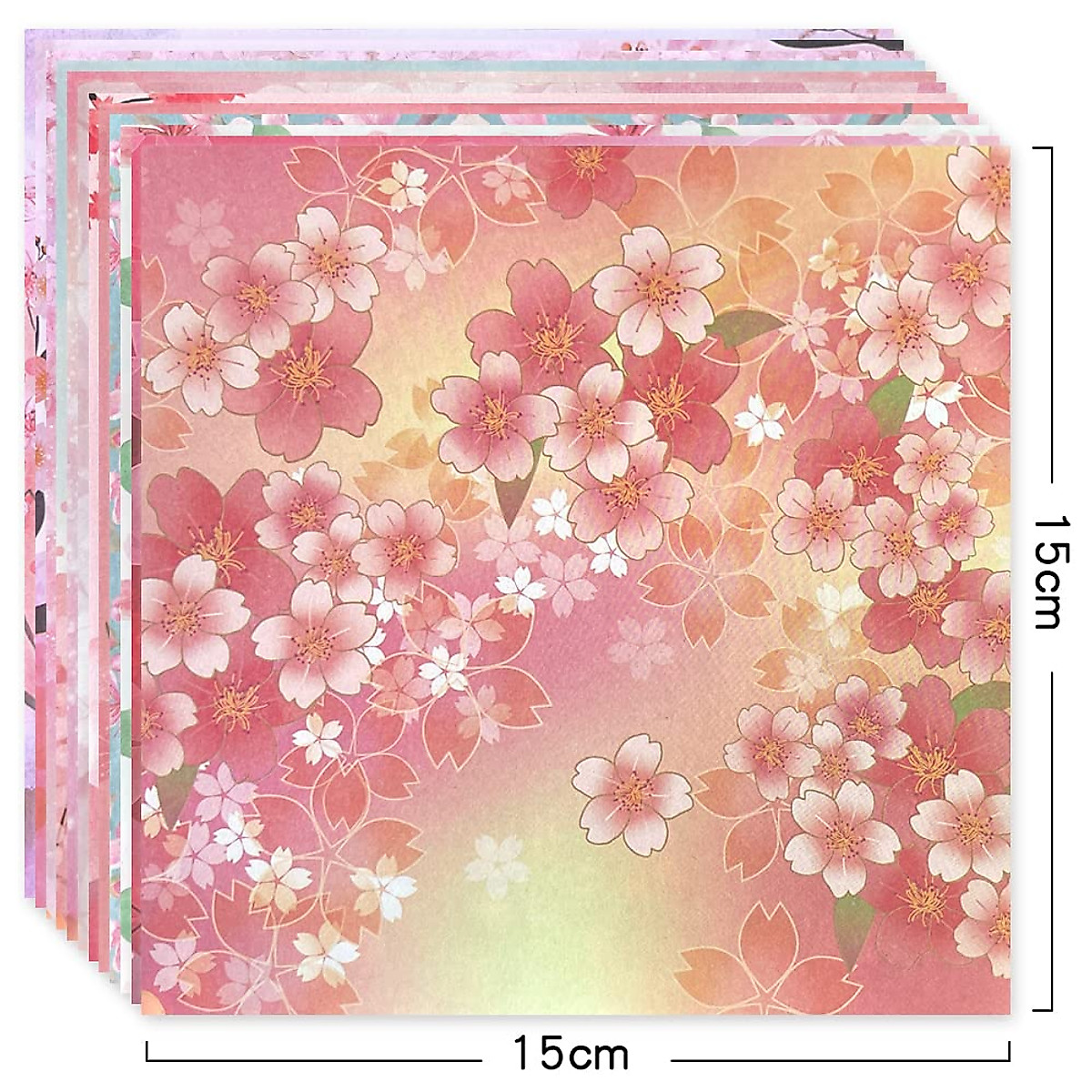 Origami 6x6 Paper Kit 50 Sheets 12 Vivid Colors Double Sided Printed Traditional Patterns Square for Arts Crafts Projects, Japanese Sakura Chiyo
