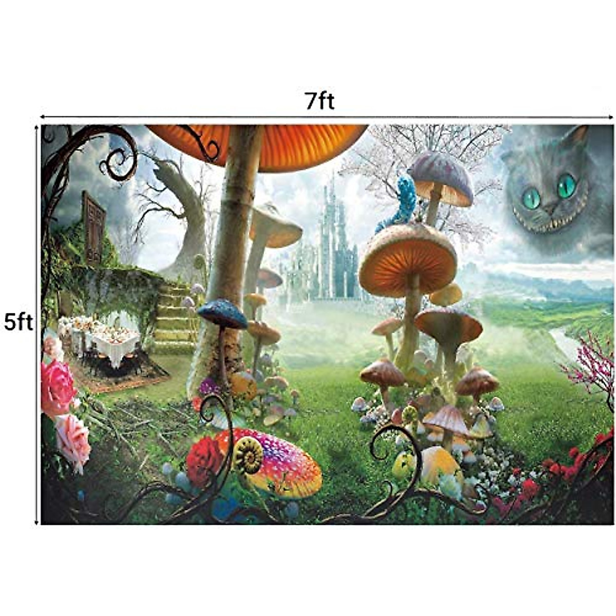 7x5FT Alice in Wonderland Party Photo Backdrop,Fairy Tale Castle Photography Background for Birthday Party Decorations Supplies,Portrait Studio Booth Props