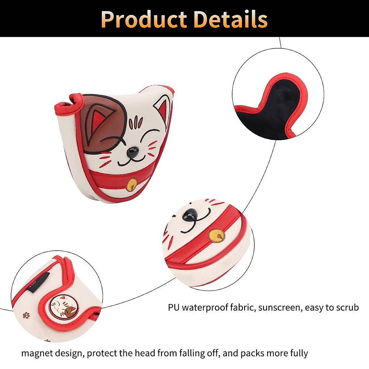 Golf Club Head Covers Putter Cover Mallet Putter Cover Golf Center Shaft Headcover Guard Protector of Lucky Cat Waterproof