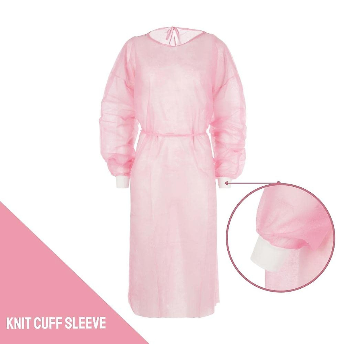 Nobles Universal Size Pink Disposable Isolation Gowns - Latex-Free Gown is Fluid Resistant with Knitted Cuffs - Medical & PPE Gowns - Ideal Safety Protection for Women & Men (Case of 50)
