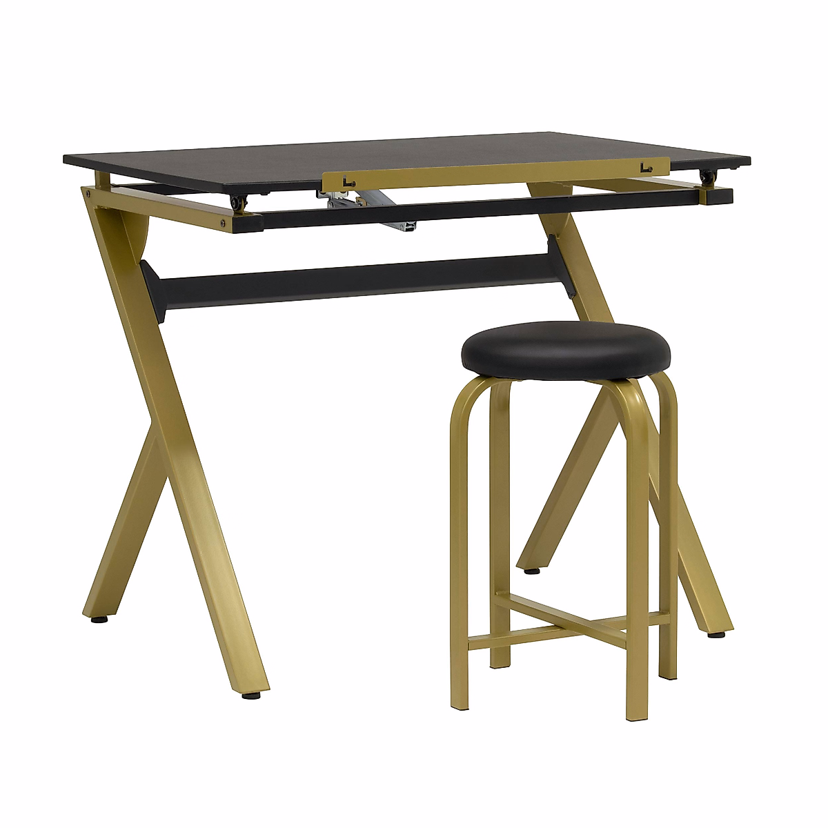 SD STUDIO DESIGNS Stellar 36" Wide Craft/Drawing Table with Adjustable Top and Padded Stool Set, Gold/Black
