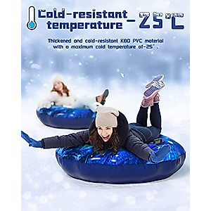 Snow Tube 55" Plus Size, TOSKIESGO Snow Sled for Adults and Kids with 1mm Cold-Proof and Heavy Duty Material, Easy to Carry, Thickening Inflatable Snow Tube with Sturdy Handles