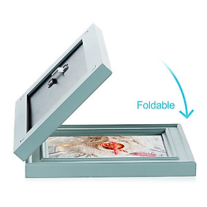 Tamolus 4x6 Double Hinged Picture Frame Folding Photo Frame Vertical and Horizontal in Teal Blue Pine Wood with Real Glass for Tabletop X3-LAN-SH46