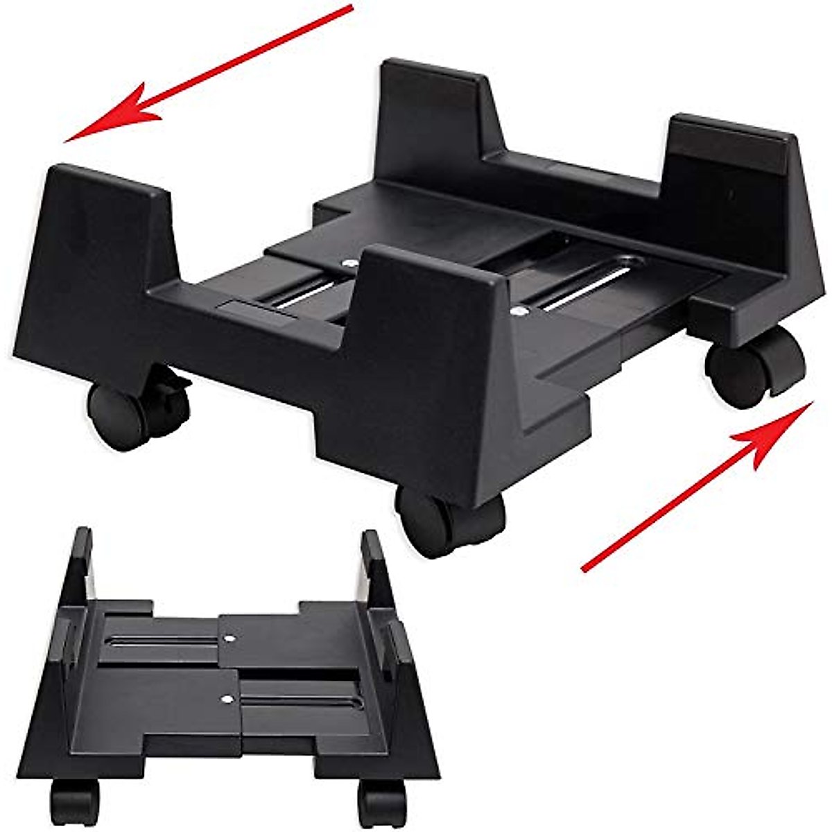 CPU Stand Mobile Desktop Tower Computer Floor Stand Rolling Caster Wheels Adjustable Width Universal PC Computer Holder Cart with 4 Caster Wheels (Black-B)