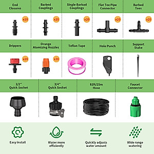 82FT/25M Drip Irrigation Kit Automatic Watering System Drip Irrigation System 82FT 1/4" Blank Distribution Hose DIY Micro Irrigation Kit Saving Water with Adjustable Dripper for Greenhouse Garden