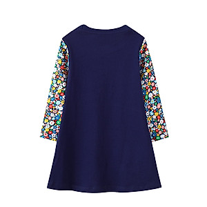 HILEELANG Kids Girl Dress Long Sleeve Winter Spring Easter Bunny Applique Cotton Casual Playwear Basic Shirt Dresses 5T