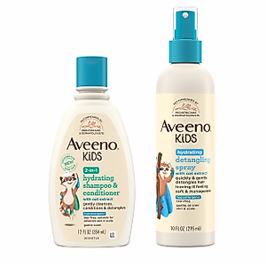 Aveeno Kids Hydrating 2-in-1 Shampoo & Conditioner with Detangling Spray, Gently Cleanses and Conditions Hair, 12 fl. oz & 10 fl. oz